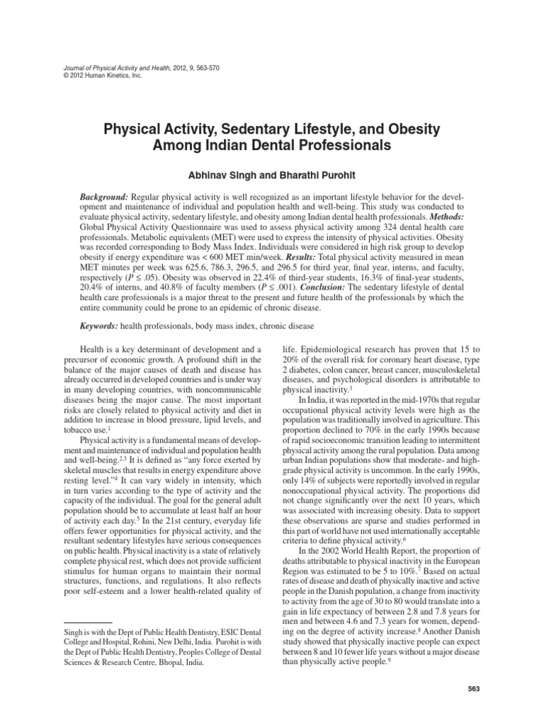 Obesity and Activity in Indian Dentists | PDF | Body Mass Index | Obesity