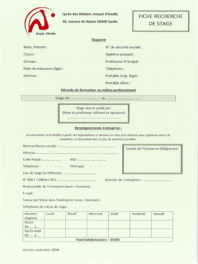 02-PFMP-Fiche de Recherche de Stage - Verte | PDF