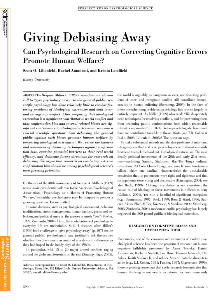 Debiasing Techniques for Human Welfare | PDF | Psychological Concepts ...