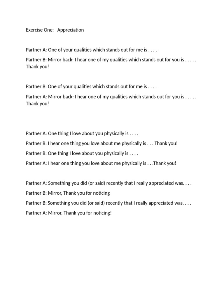 Appreciation Exercise for Partners | PDF