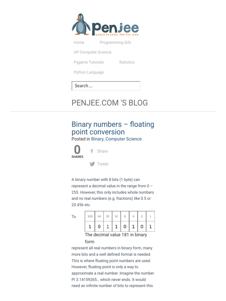 Floating Point Binary Numbers - Floating Point Conversion - Penjee, Learn To Code | PDF ...