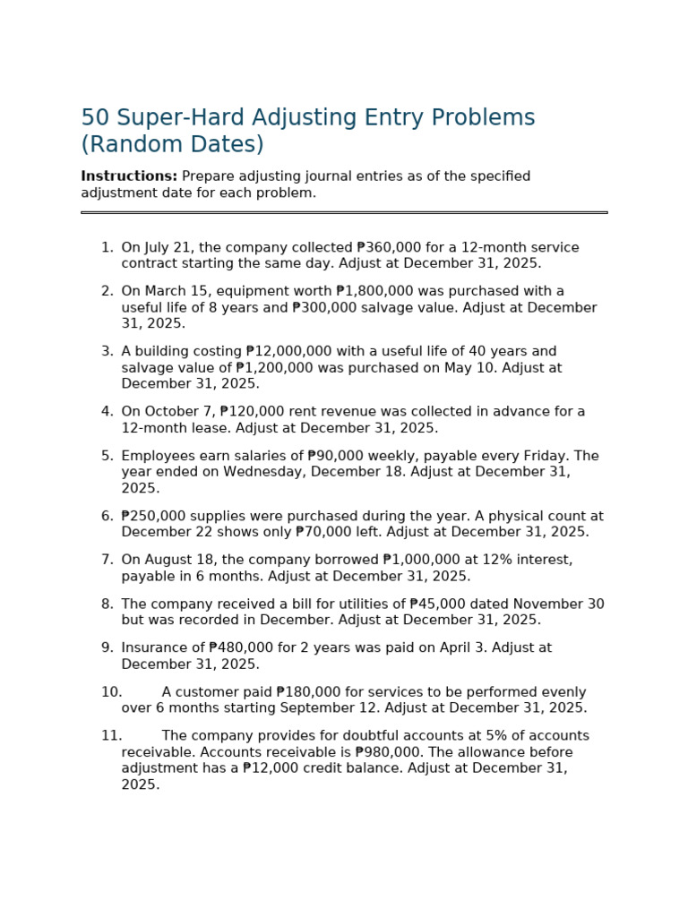 Adjusting Entries Challenge Problems | PDF | Expense | Deferral