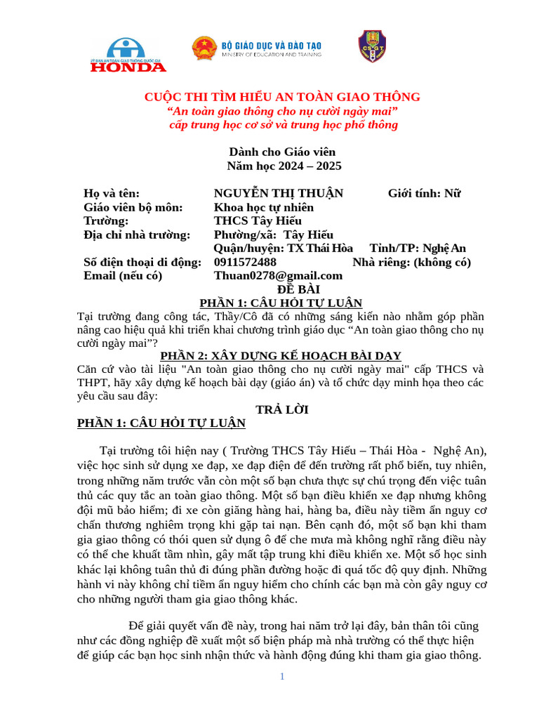 Cuộc Thi Tìm Hiểu an Toàn Giao Thông (1) | PDF