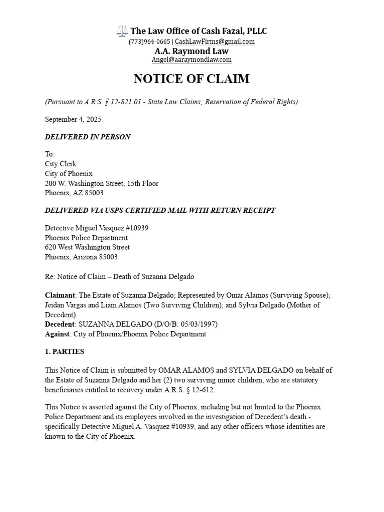 Notice of Claim: Suzanna Delgado's Death | PDF | Damages | Intentional ...