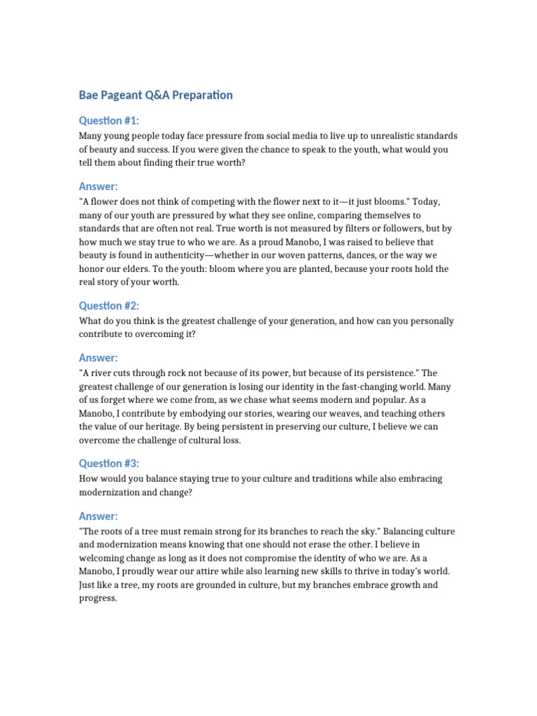 Bae Pageant QA Preparation | PDF