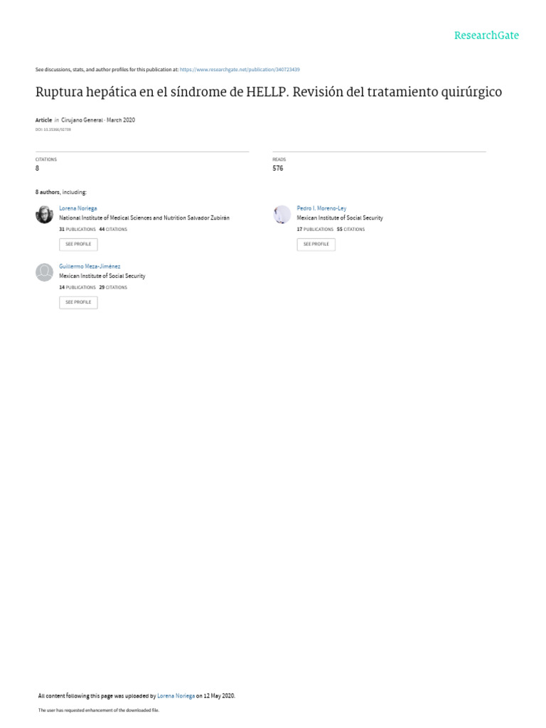 Ruptura Hepatica en El Sindrome de HELLP Revision | PDF | Presión sanguínea | Hígado