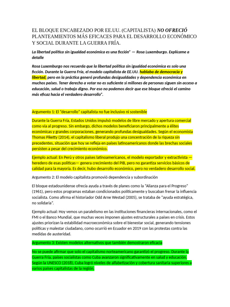 Argumento 1 Debate | PDF | plan Marshall | Capitalismo