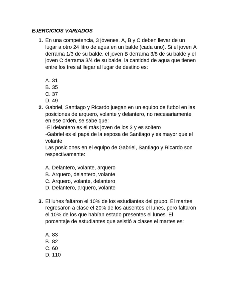 EJERCICIOS VARIADOS 2025 para Practicar | PDF