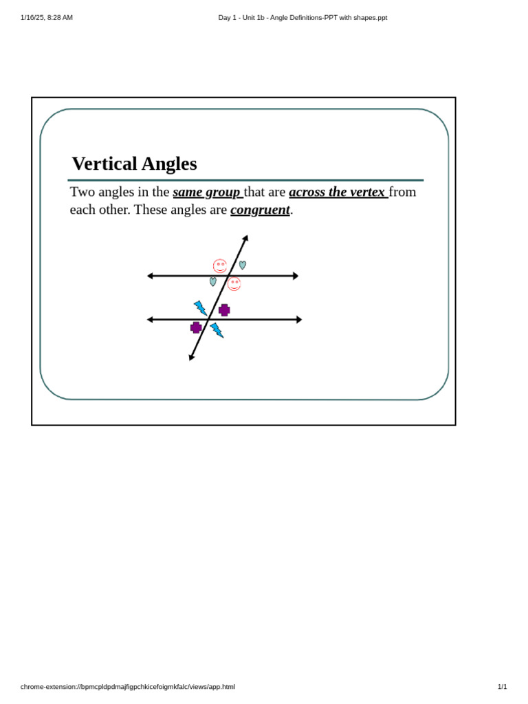 Day 1 - Unit 1b - Angle Definitions-PPT With Shapes | PDF