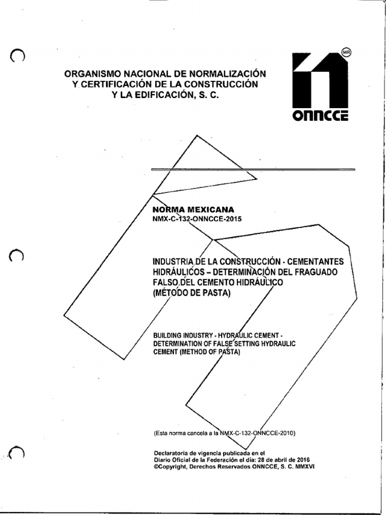 Norma NMX-C-132-ONNCCE-2015: Fraguado Falso | PDF | Hormigón | Mortero ...