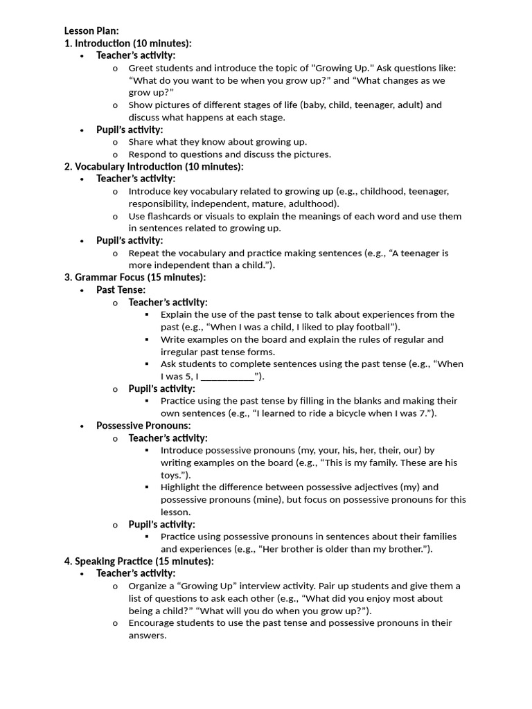 Lesson Plan Speaking Y5 W27 | PDF | Vocabulary | Pronoun