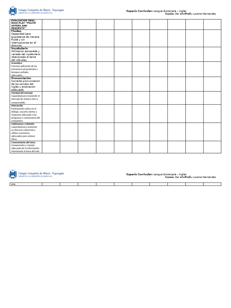 EVALUACION ORAL - Role Play Polite Offers and Requests | PDF
