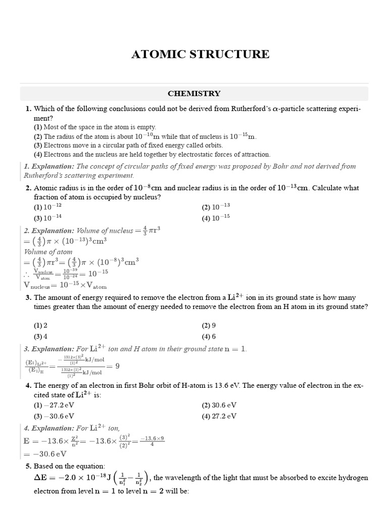 Atomic Structure QP 11.07.25 Explanations | PDF | Atomic Orbital | Atoms