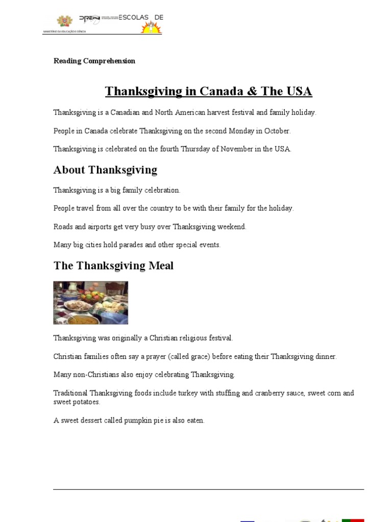 Thanksgiving Reading Comprehension | PDF