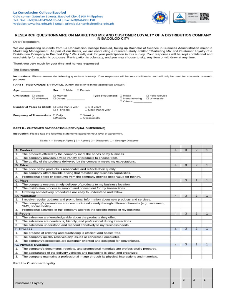 Validity For Questionnaire 3 | PDF | Sales | Business