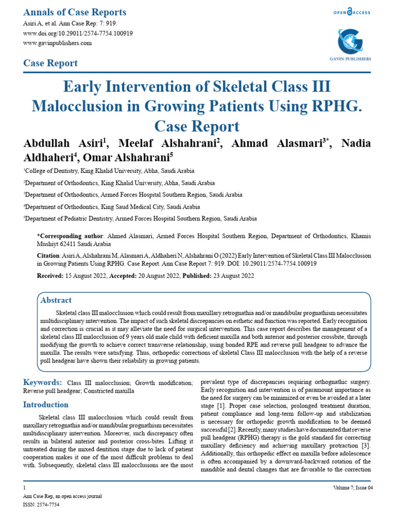 Early Class III Malocclusion Intervention | PDF | Orthodontics | Dental ...