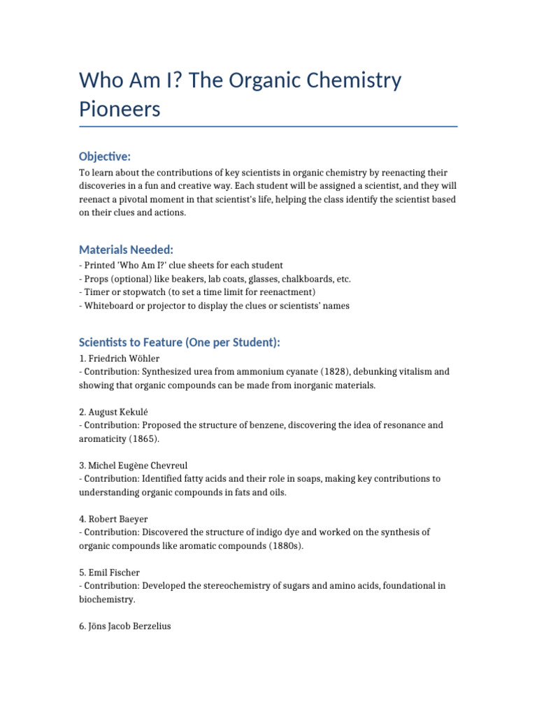Who Am I Activity Sheet | PDF | Organic Chemistry | Chemistry
