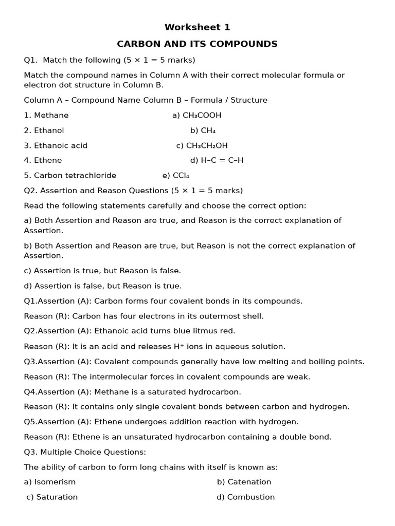 Carbon Compounds Worksheet Activities | PDF | Chemical Compounds ...