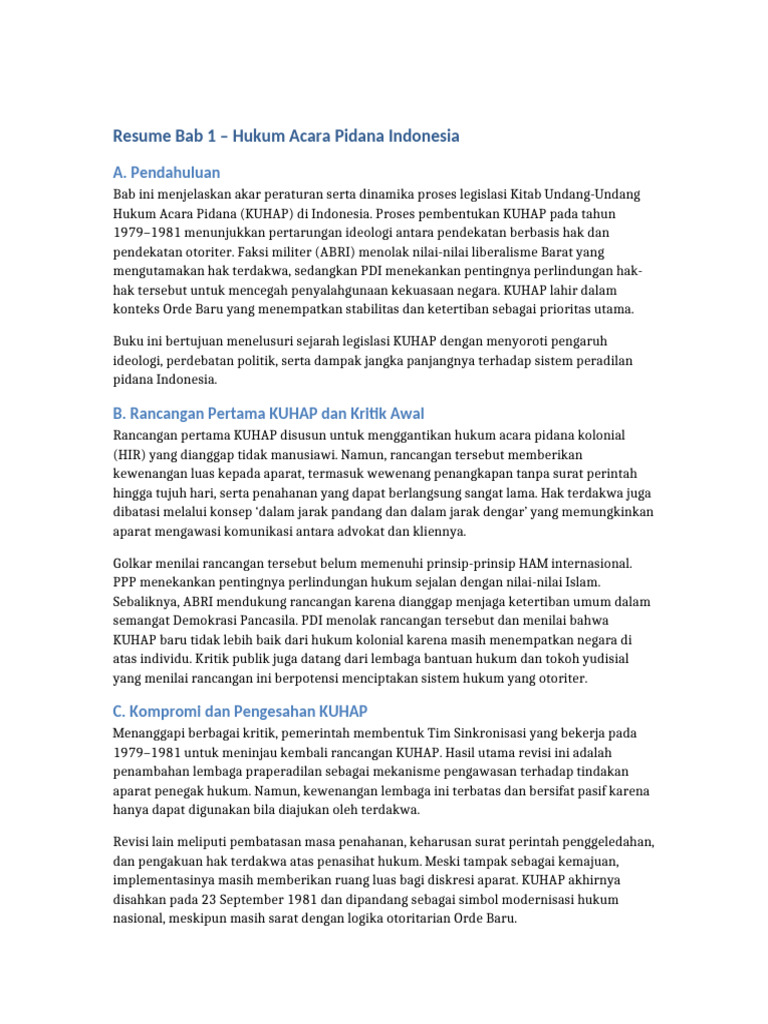Resume Bab1 Hukum Acara Pidana FormalRingkas | PDF
