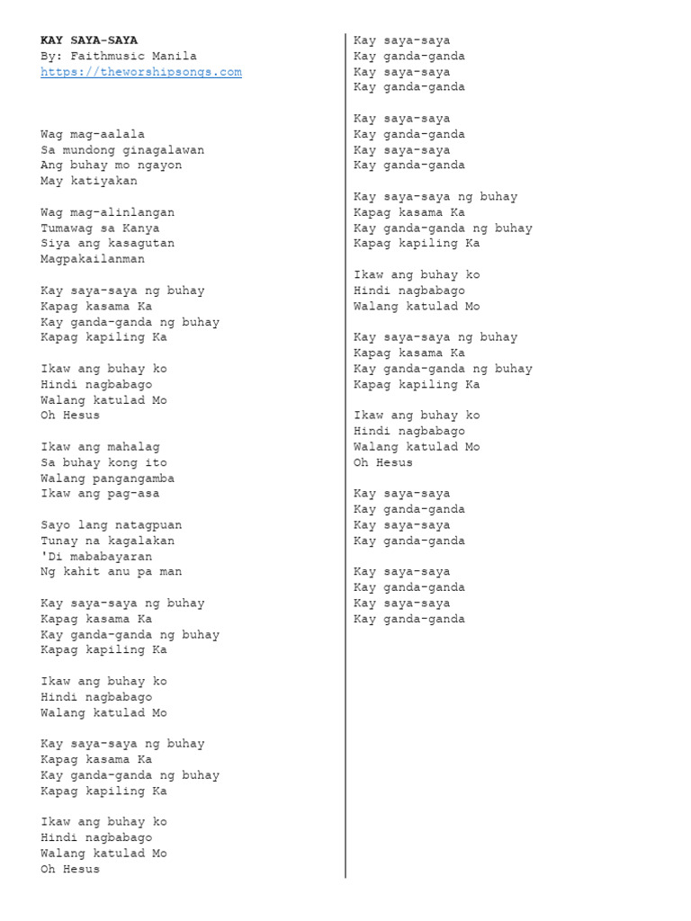 Kay Saya Saya Lyrics | PDF