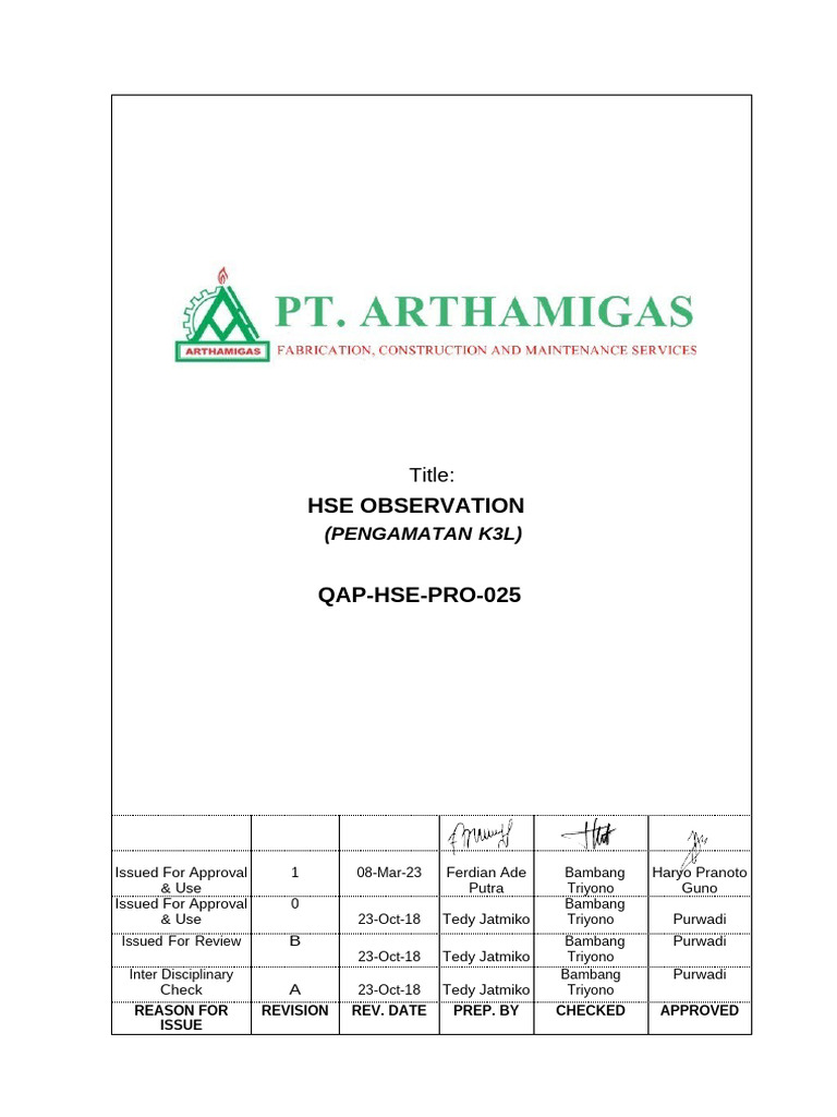 Qap-Hse-Pro-025 r0 Hse Observation Procedure | PDF