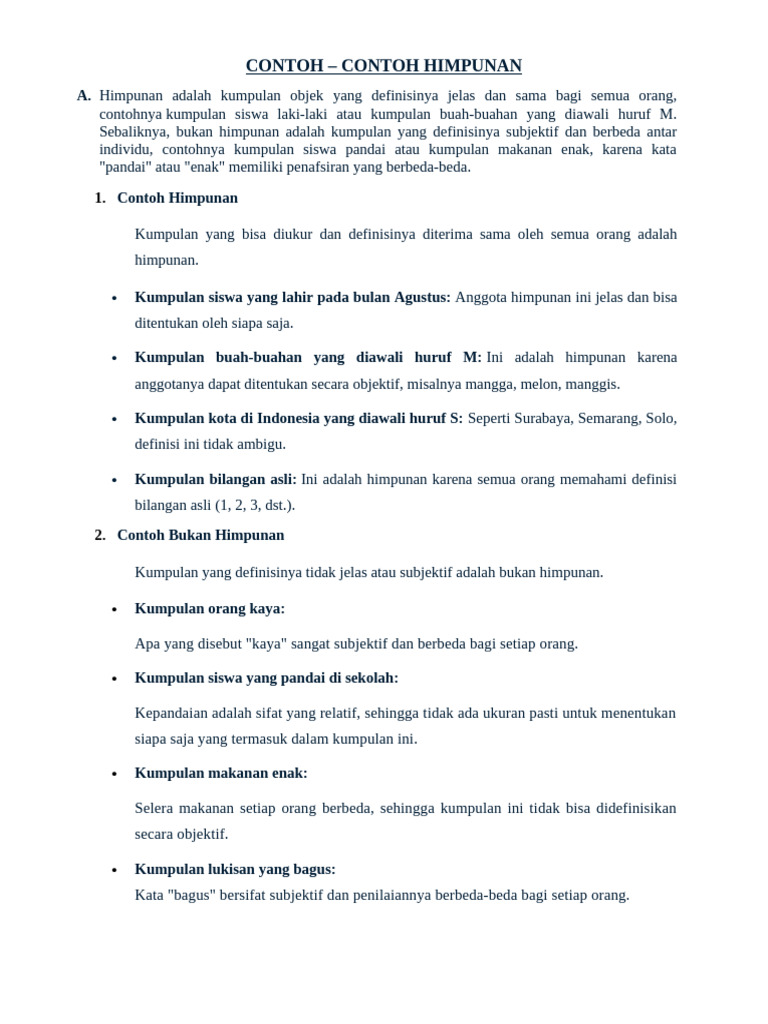 Contoh Himpunan dan Bukan Himpunan | PDF