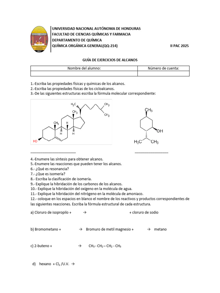 Guia Hidrocarburos Alifáticos (Alcanos) III-PAC 2025 | PDF