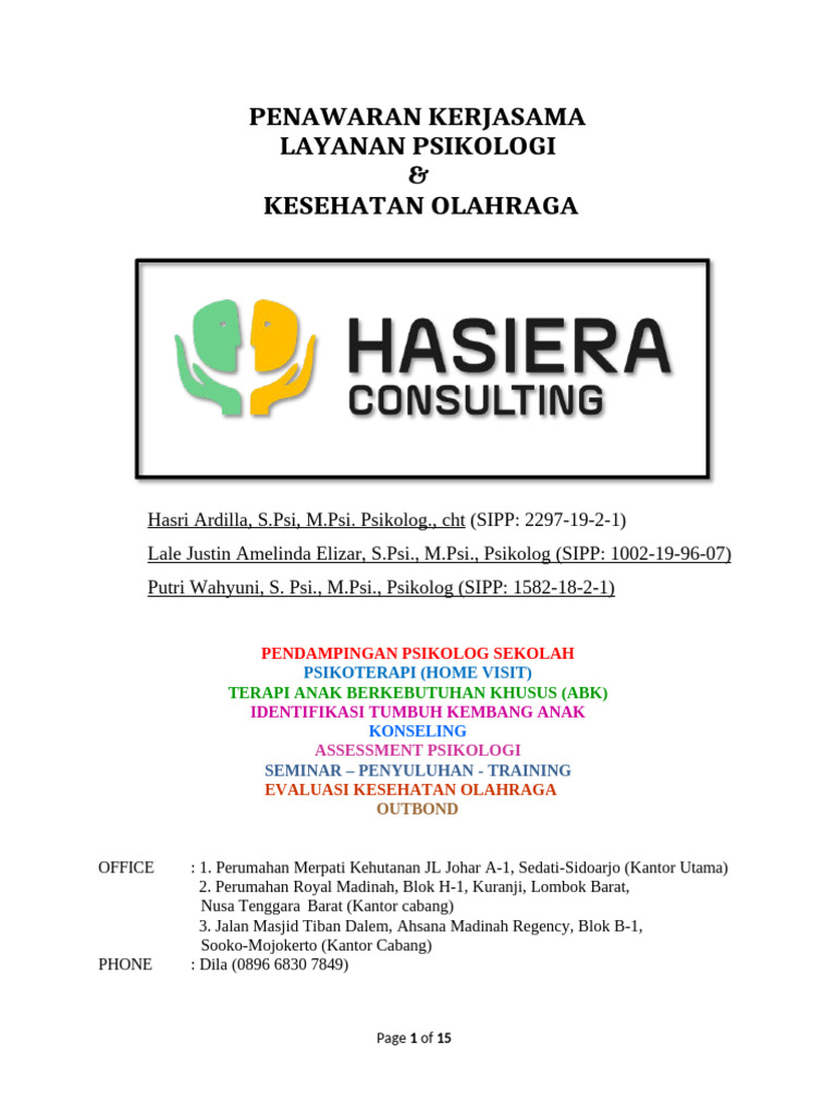 Penawaran Layanan Psikologi Hasiera | PDF