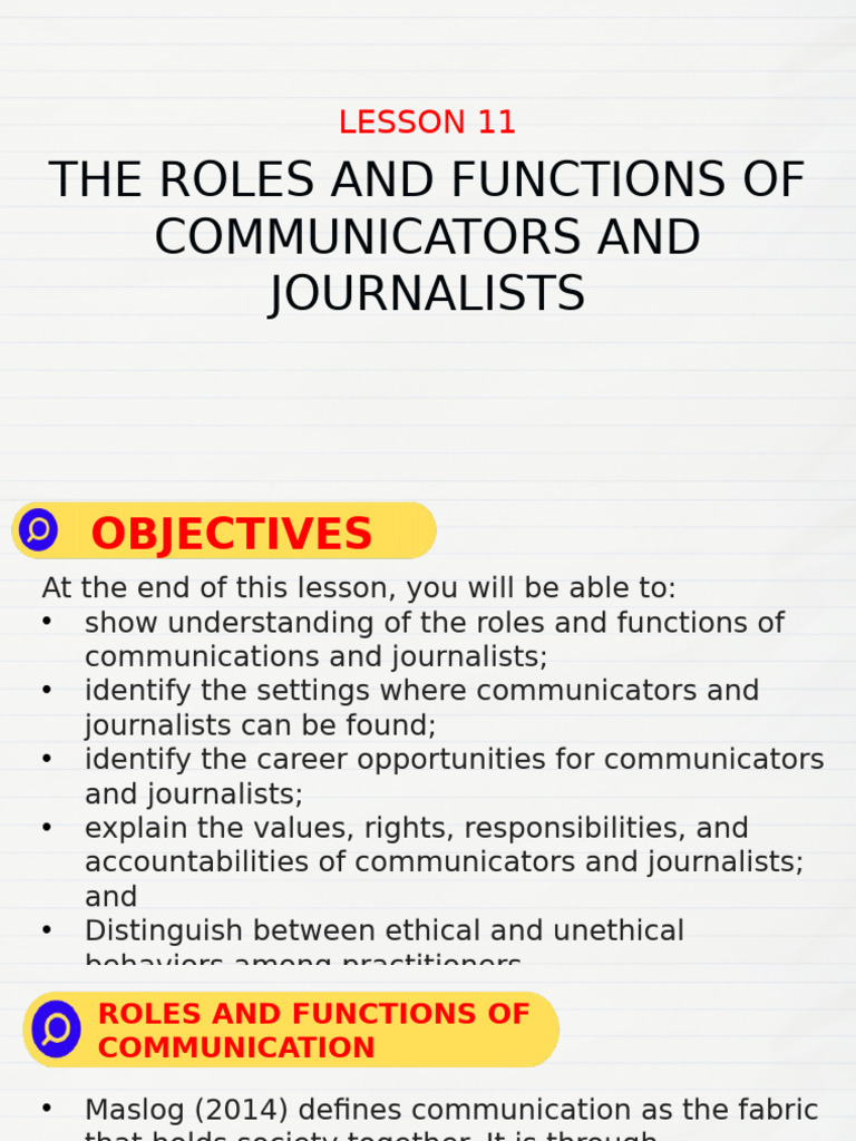 Roles of Communicators and Journalists | PDF | Communication ...