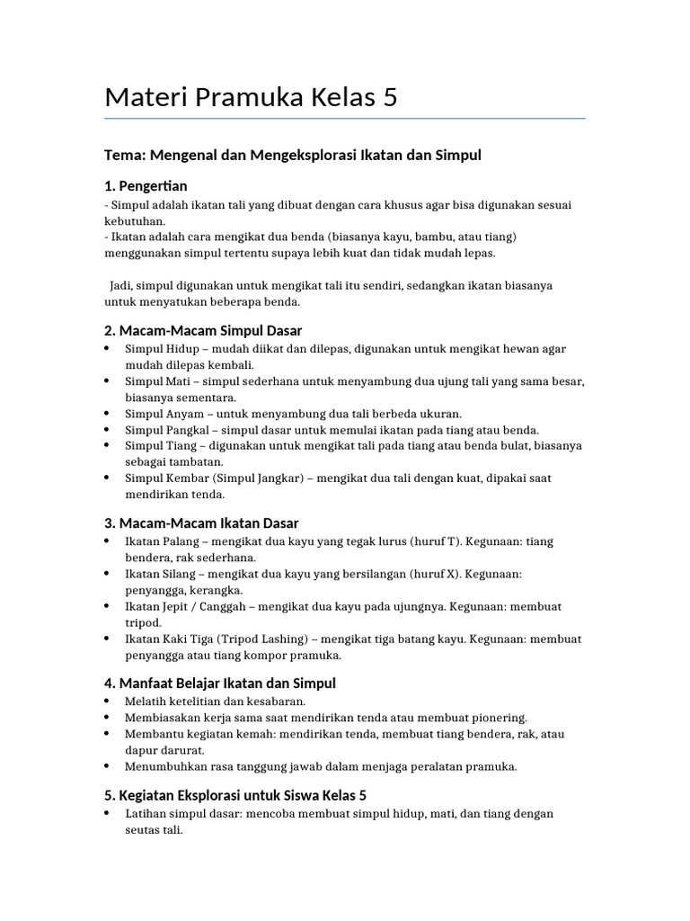 Materi Ikatan Dan Simpul Kelas5 | PDF