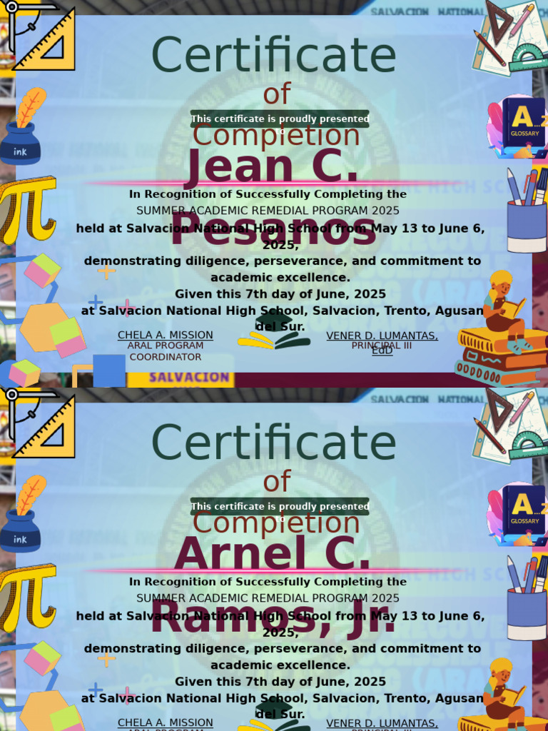 Summer Academic Remedial Program 2025 Certificate | PDF
