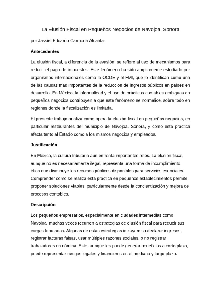 La Elusión Fiscal en Pequeños Negocios de Navojoa | PDF | Evasión de ...