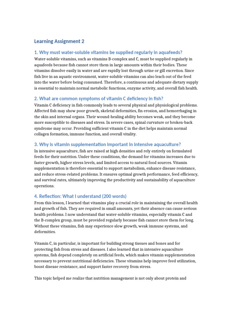 Learning Assignment 2 Vitamins in Fish Nutrition | PDF | Vitamin ...
