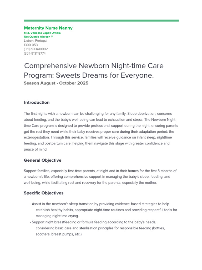 Newborn Night Care Program in Lisbon | PDF | Infants | Breastfeeding