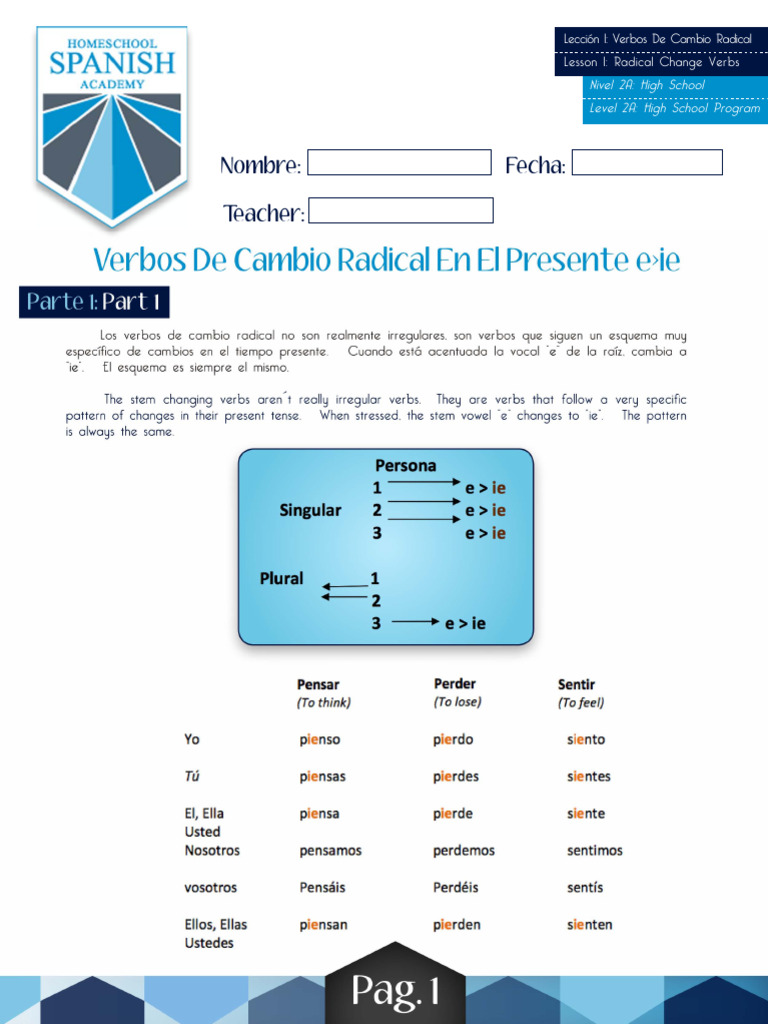 Verbos de Cambio Radical E x IE | PDF | Morfología Lingüística ...
