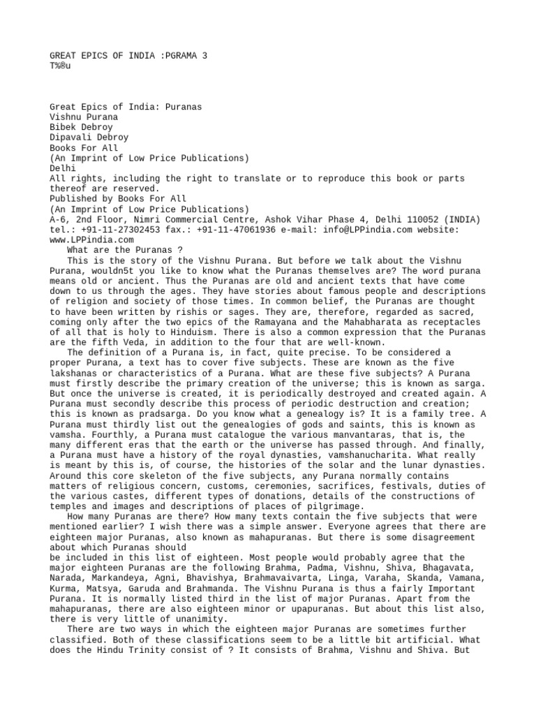 Vishnu Purana (Debroy, Bibekdebroy, Dipavali) (Z-Library) | PDF | Puranas | Hindu Gods