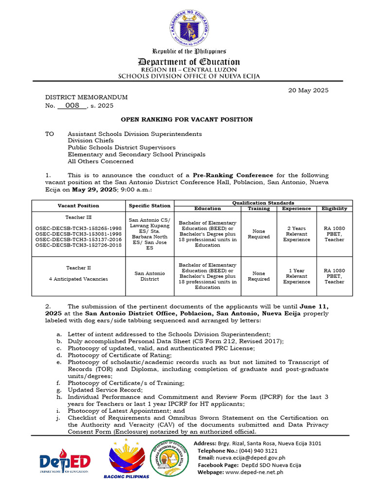 District Memo No. 008 S. 2025 Draft 1 | PDF