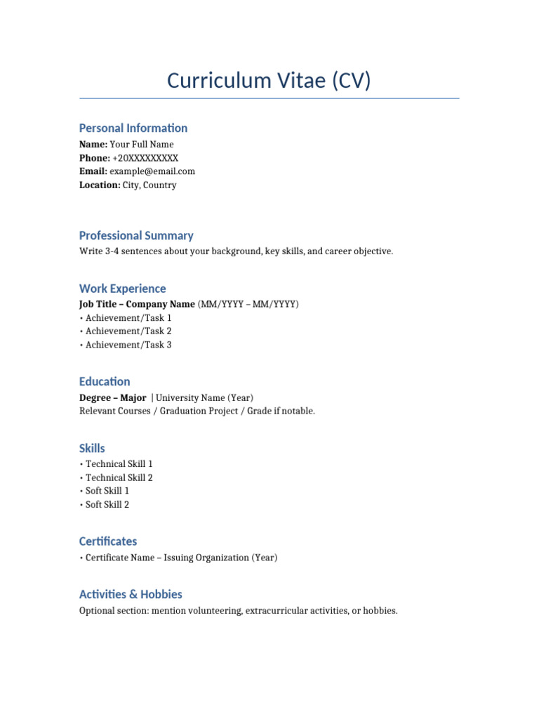 Tabular CV Template Guide | PDF