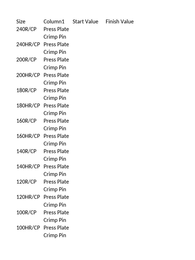 Chain Press Size Chart | PDF