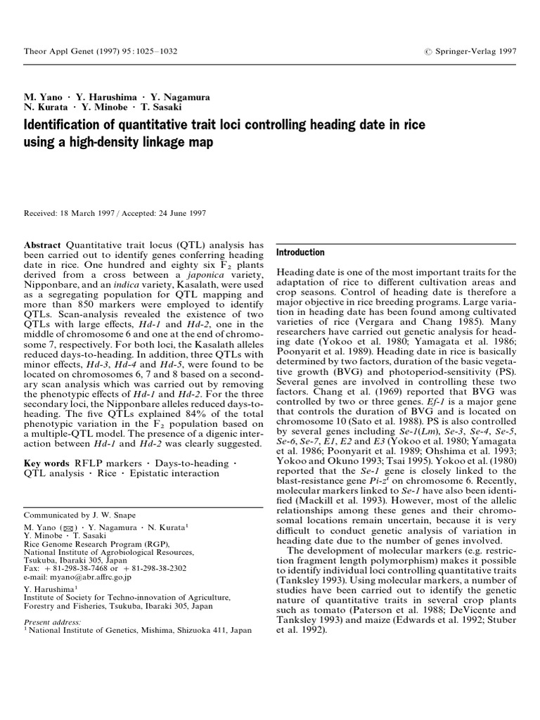 Identi®cation of Quantitative Trait Loci Controlling Heading Date in ...