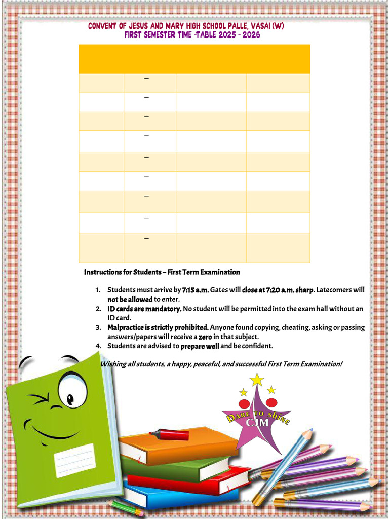 First Term Examination Timetable - Grades 9 & 10 | PDF