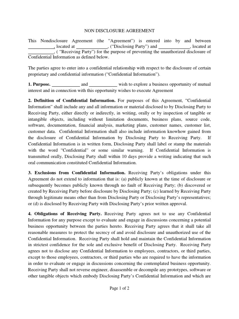 Sample Non-Disclosure Agreement | PDF | Non Disclosure Agreement ...