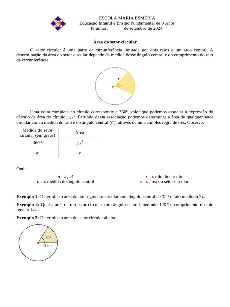 Cálculo da Área do Setor Circular | PDF