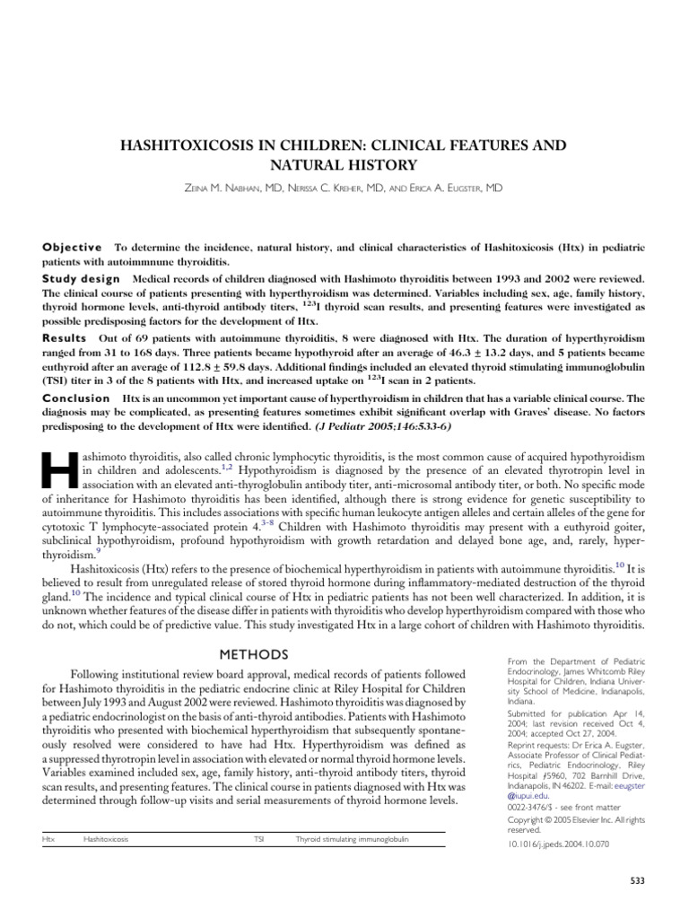 2005 Hashitoxicosis in Children Clinical Features and Natural History ...