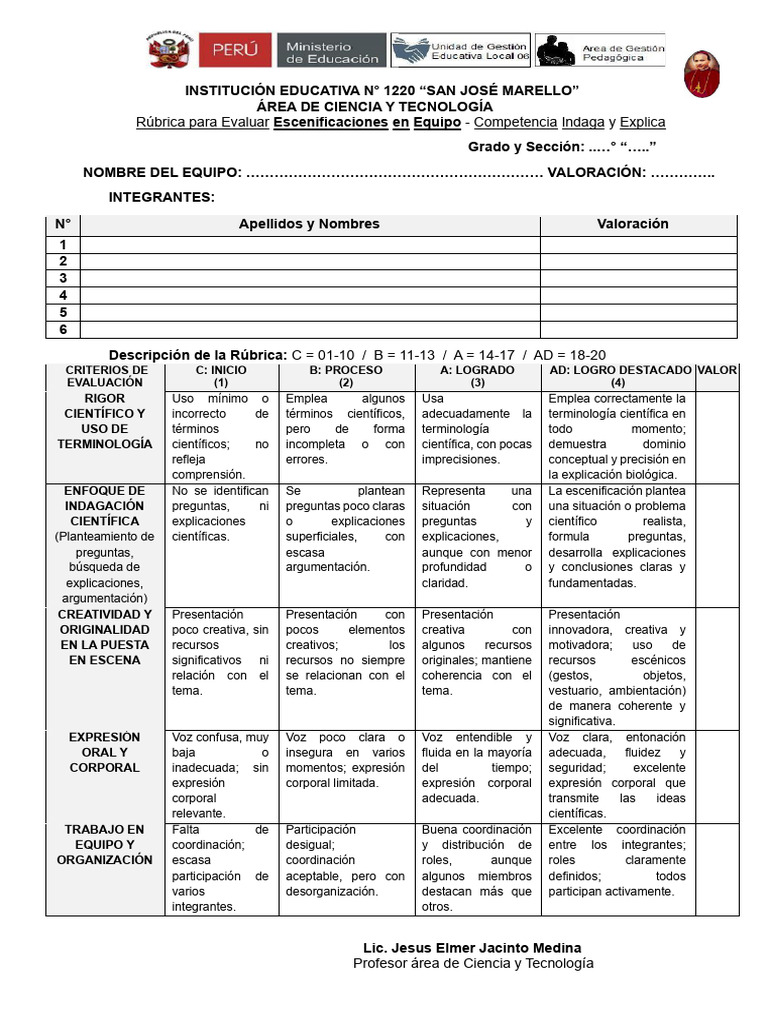 Rúbrica Eval Escenificaciones 2025 | PDF | Science | Cognición
