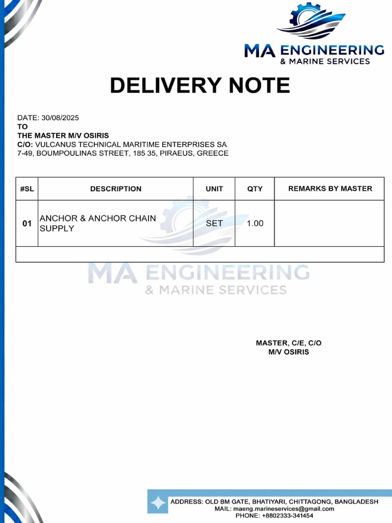 Delivery Note Anchor | PDF