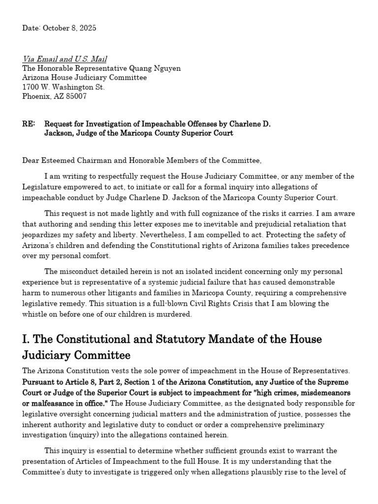 Letter To Request Investigation and Impeachment of Judge Charlene D ...