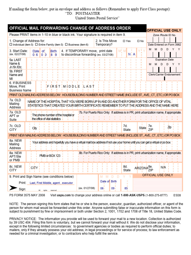 Sample Post Form PS-3575 | PDF | United States Postal Service | Mail