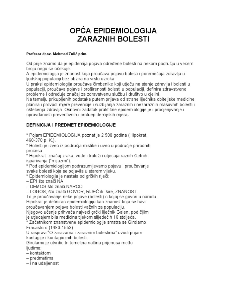 Opća Epidemiologija Zaraznih Bolesti: Definicija I Predmet Epidemiologije | PDF