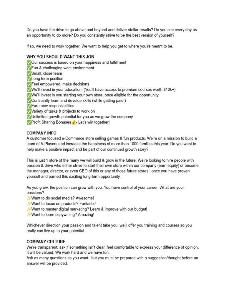 E-Commerce Associate Job Opportunity | PDF